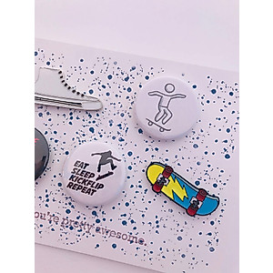 5 piece Skateboard Theme Backpack Pins Buttons with Enamel Pins Multipack 1.25 Inch PinBack Buttons birthday holliday back to school backpack buttons Set of 5 Skate Board Theme pins
