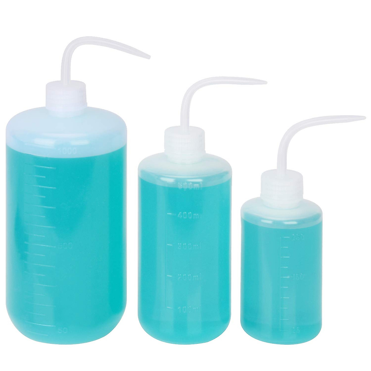 Labasics Chemical Wash Bottle, 3-Pack Plastic Safety Lab Squeeze Wash Bottle, LDPE with Narrow Mouth, 250 ml + 500 ml + 1000 ml (8 oz)/3 Bottles