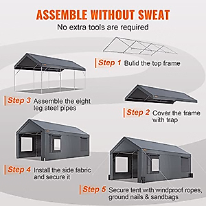 VEVOR Carport 12'x20' Heavy Duty Portable Garage, Upgraded Extra Large Car Canopy with Roll-up Ventilated Windows, Removable Sidewalls, Waterproof UV Resistant All-Season Tarp for Pickup Truck & Boat