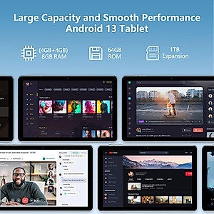 WXUNJA Android 13 Tablet, 10 inch Tablets with 8GB (4+4) RAM 64GB ROM 1TB Expand, Quad-Core Processor, 1280x800 IPS HD Touch Screen, WiFi, Dual Camera, Bluetooth, 6000mAh Battery - Blue