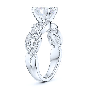 PRSTANI Sterling Silver Fancy Split Intersecting Infinity 1.5CT Round Brilliant Cut Genuine Moissanite Promise Engagement Ring (8.5)