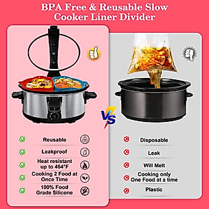 Slow Cooker Divider Liner fit 6-8 QT Crockpot,Dishwasher Safe Cooking Liner for 6-8 Quart Pot, Reusable & Leakproof Silicone Crockpot Divider (Blue&Red)