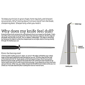 Shun Cutlery Stainless Steel Combination Honing Steel 9", Gently Corrects Rolled Knife Edges, Smooth & Micro-Ribbed Honing Rod, Built-In Angle Guide, Professional Japanese Honing Steel