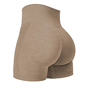 YEOREO Women Seamless High Waist Shorts Smile Contour Biker Shorts Gym Yoga Workout Mocha M