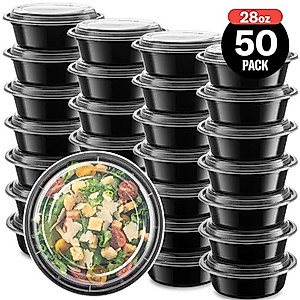 50-Pack Reusable Meal Prep Containers Microwave Safe Food Storage Containers with Lids, 28 oz Round Take Out Disposable Plastic Bento Lunch Box To Go Meal Prep Bowls, BPA-Free, Freezer Dishwasher Safe