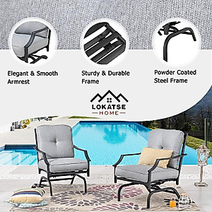 LOKATSE HOME 2 Pieces Patio Metal Chairs Outdoor Conversation Furniture Bistro Dining Seating Armchair Set with Cushion, Grey