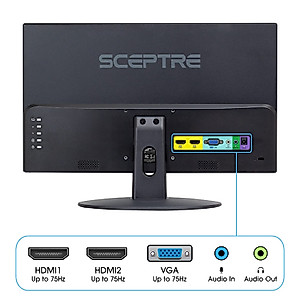 Sceptre 22 inch 75Hz 1080P LED Monitor 99% sRGB HDMI X2 VGA Build-In Speakers, Machine Black (E225W-19203R series)