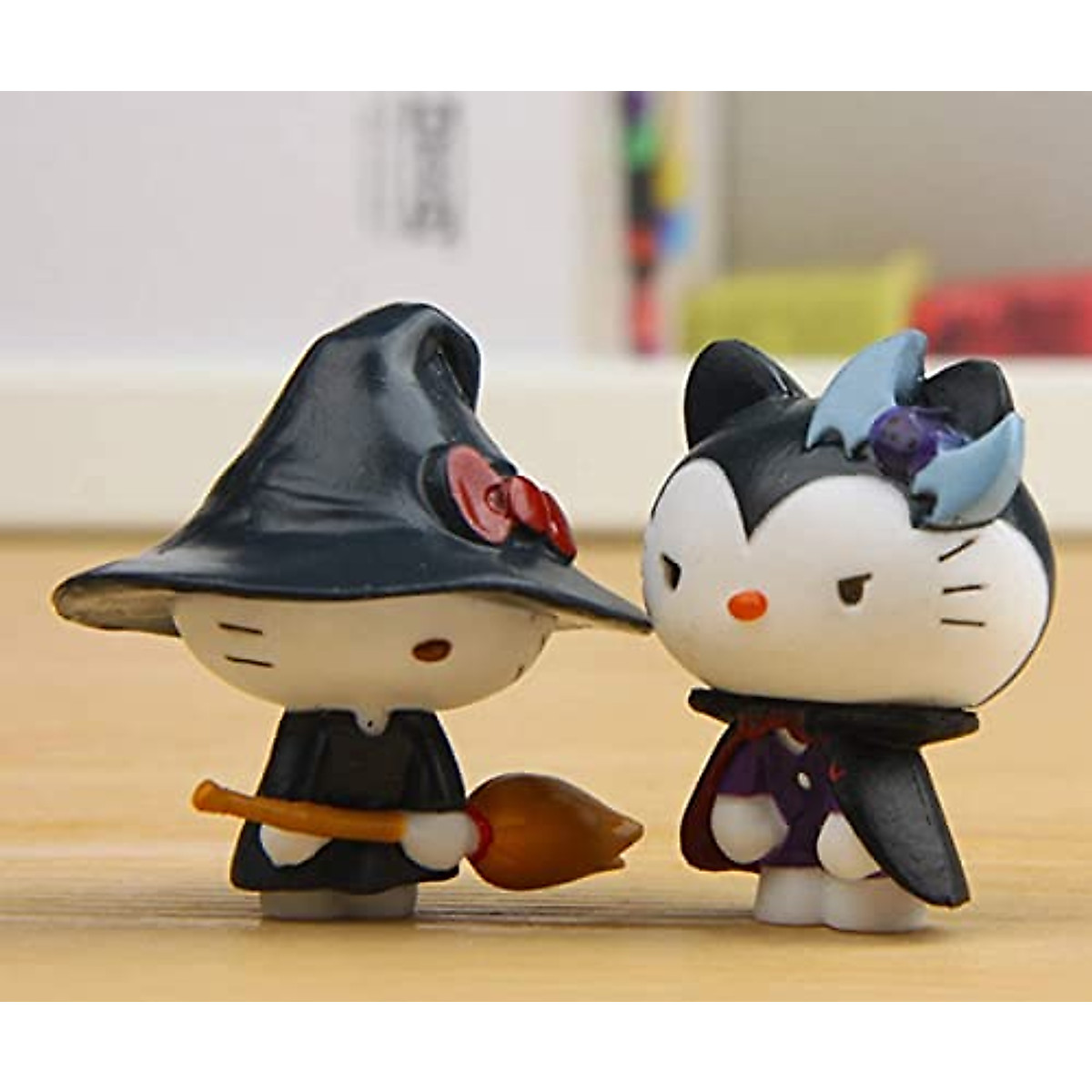 6 Pcs Cute Animal Cat Characters Toys Halloween Cat Figures Toy Set Mini Figure Collection Playset, Cake Topper, Plant, Automobile Decoration