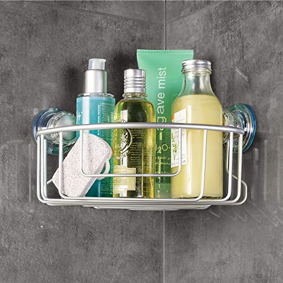 iDesign Metro Rustproof Aluminum Turn-N-Lock Suction, Bathroom Shower Corner Basket for Shampoo, Conditioner, Soap - Silver