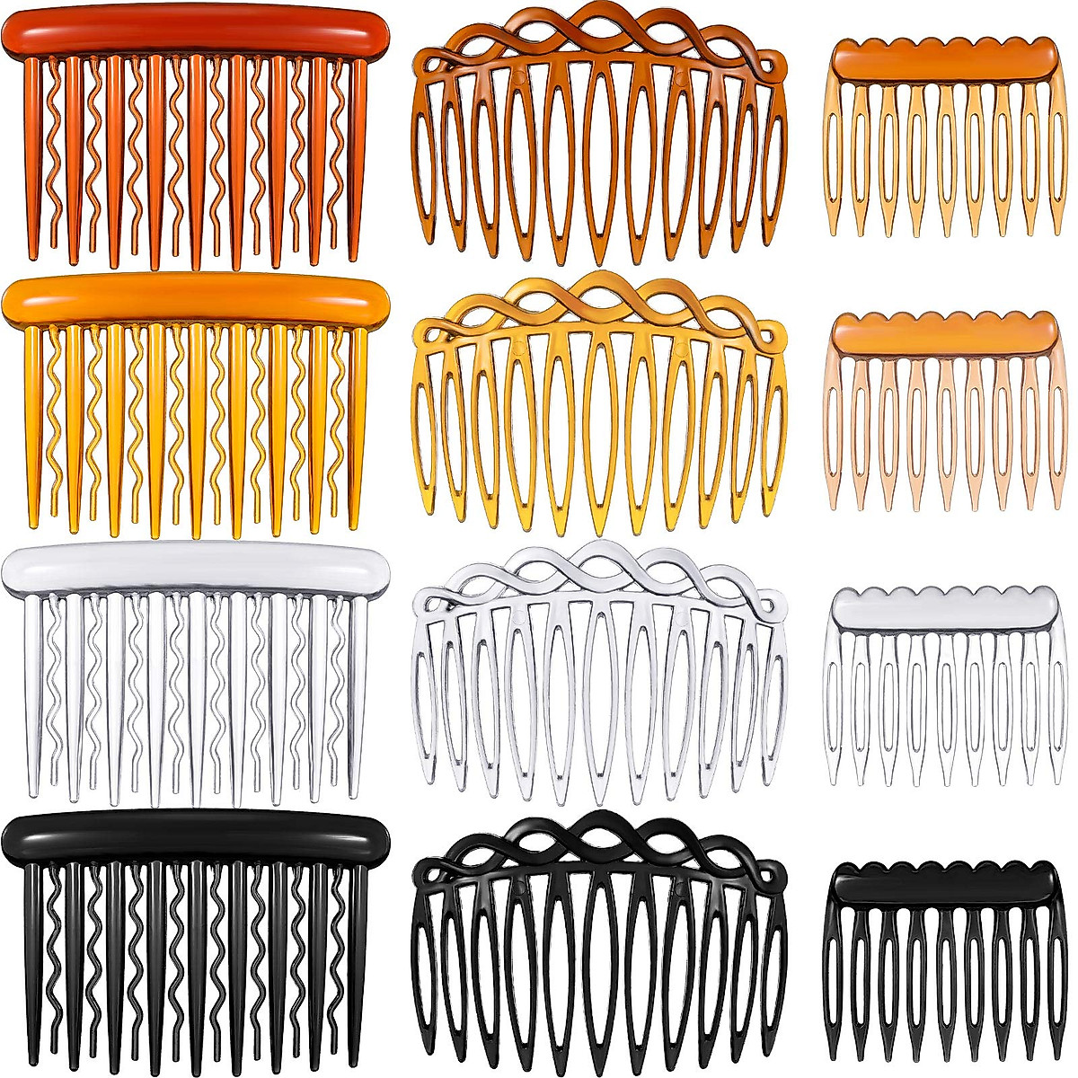 12 Pieces Plastic Side Hair Twist Comb French Twist Comb Hair Clips with Teeth for Fine Accessories Women, 4 Colors(Retro Color,Chic)