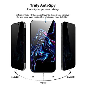 KU XIU Privacy Screen Protector Compatible with iPhone 14 Pro Max 6.7 Inch, 2 Pack Full Coverage Anti Spy Private Tempered Glass Film [2023 Dust-Free Install] 9H Hardness, Bubble Free, Case Friendly