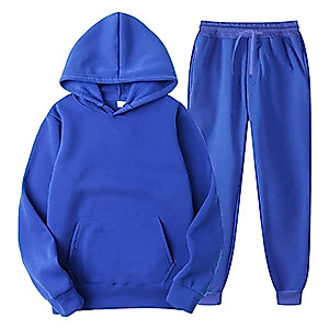 Men's Tracksuits,2 Piece Athletic Hoodie Tracksuit Set Activewear Solid Sweatshirt Sweatpant Sports Set for Men Sweatsuit(Blue,Medium)