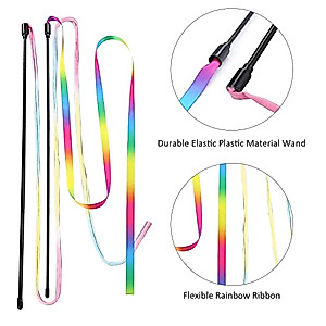 2 Pieces Interactive Cat Rainbow Wand Toys, Kitten Ribbon Toys, Colorful Cat String Teaser Wand - Pet Ribbon Dance Charmer for Cats Kittens Indoor Training Exerciser, Cats Toys for Strengthen Relation