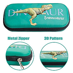 T-rex Triceratops Pencil Case for Boys 3D Noctilucent Cool Tyrannosaurus Dinosaurs EVA Pen Pouch Stationery Box Anti-Shock for School Students Boy Teens