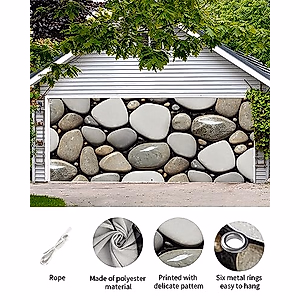 Black White Pebble Texture Garage Door Decorations, Abstract Modern Art Garage Door Banner Cover with Grommets, Garage Door Mural Backdrop Decoration for Indoor Outdoor Wall Door Photography 7x8ft