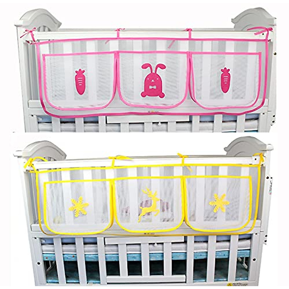 Mixuyang Baby Bed Hanging Storage Bag Crib Storage Bag Bedside Beds Toys Container Decor Pocket Space Saver with 3 grids 黄色