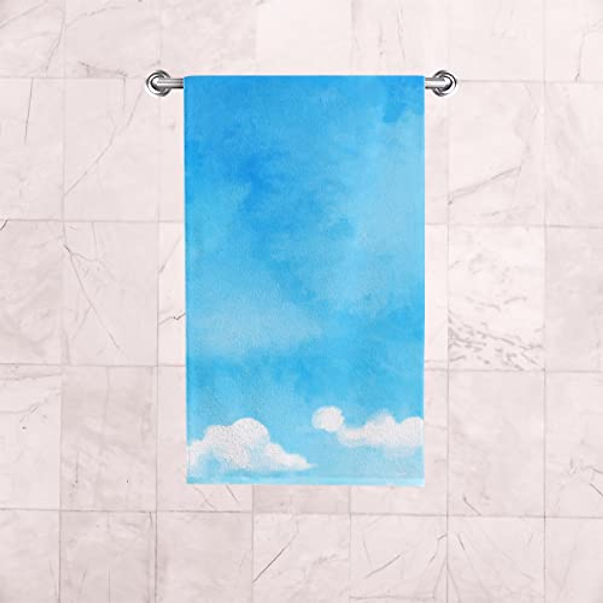 Hand Towel Watercolor Blue Sky Clouds Face Towel Set of 2 Fingertip Towel Kitchen Tea Bar Dish Cloths Absorbent Dry Shower Towel