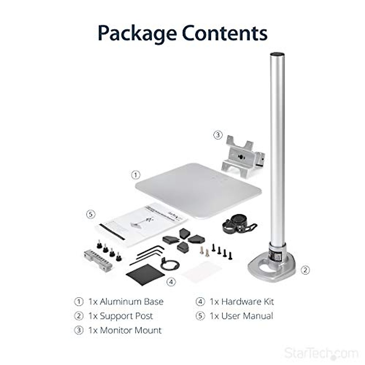 StarTech.com Single Monitor Stand - Adjustable - Supports Monitors 12'' to 34" (30.9lb/14kg) - Premium - Single Screen VESA Monitor Mount Stand - Silver , TAA (ARMPIVSTND)