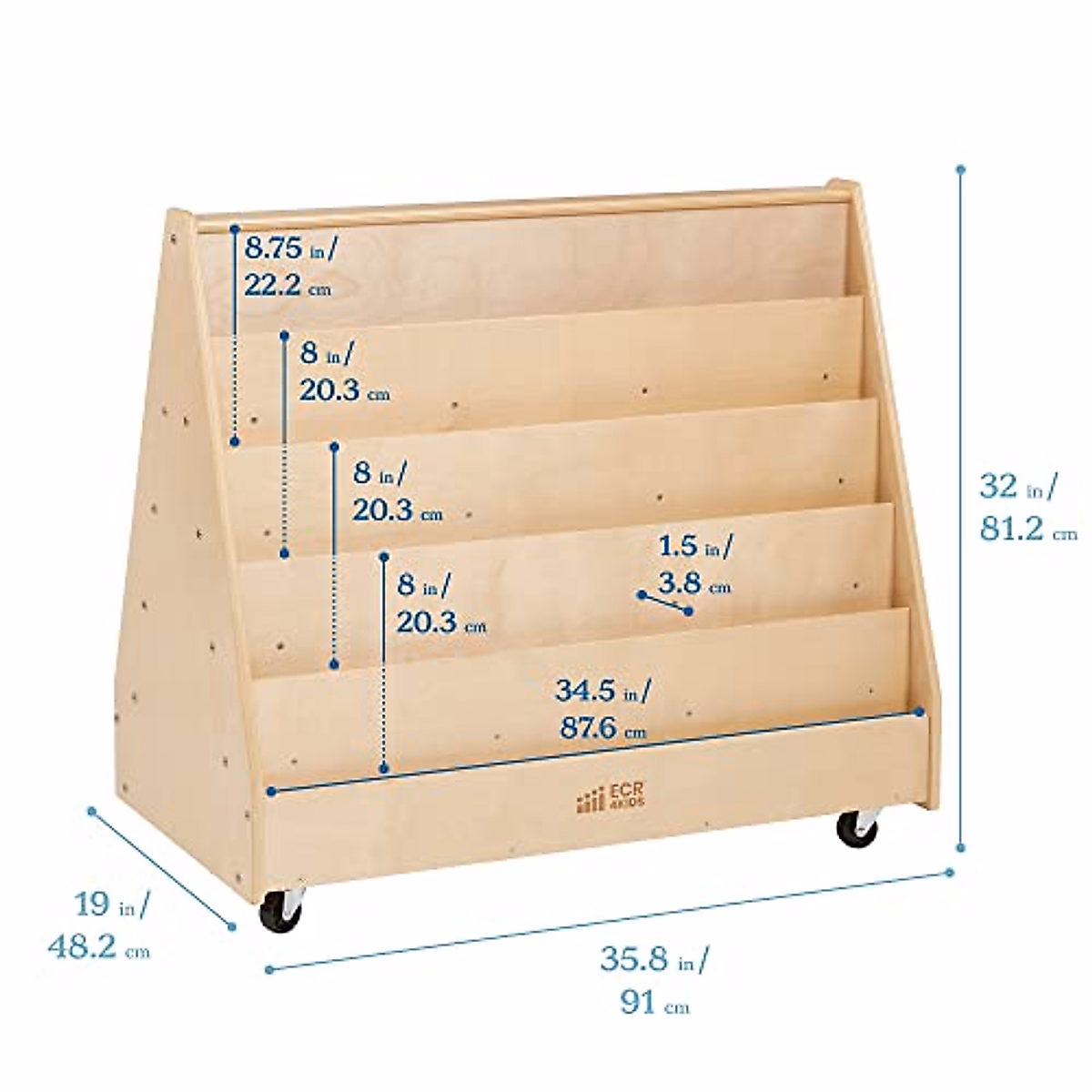ECR4Kids Double-Sided Mobile Book Display, Classroom Bookshelf, Natural