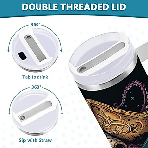 Jihqo Octopus Skull Pirate 40 oz Stainless Steel Vacuum Insulated Tumbler with Handle and Straw Lid, Leakproof Water Bottle Double Wall Travel Mug Coffee Cup, Cupholder Friendly