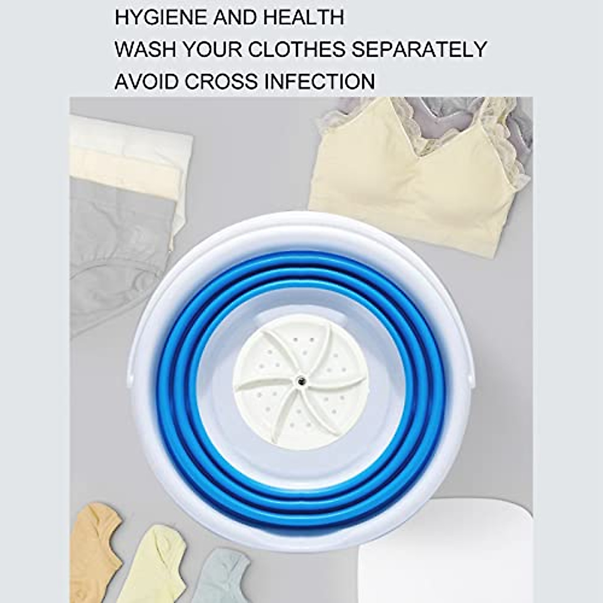 Pssopp Portable Bucket Washer, Foldable Mini Laundry Machine Portable Washing Machine USB Powered Mini Foldable Washer for Baby Clothes Socks Underwear