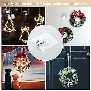 Lcsmaokin Wall Hooks 33lb(Max) Adhesive Wall Heavy Duty Hooks，Transparent Reusable Waterproof Sticky Seamless Hooks for Hanging Keys, Coats, Hats, Bags(15 Pack)