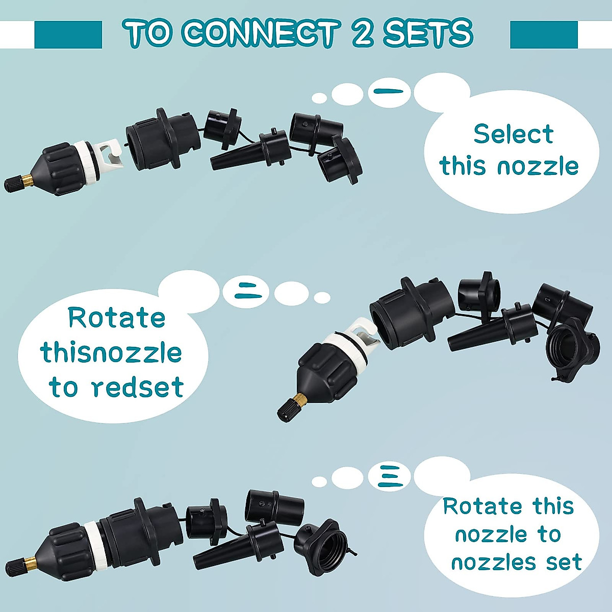 Treela Inflatable Pump Adaptor Air Pump Adapter Compatible with SUP Inflatable Car Air Compressor Valve Adapter with 9 Air Valve Nozzle for Paddle Board Inflatable Boat (Classic,Black, Red, Gold)