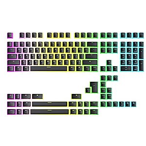 Ranked Pudding v2 PBT Keycaps | 145 Double Shot Translucent ANSI US & ISO Layout | OEM Profile for Full Size, TKL, 75%, 65% and 60% RGB Mechanical Gaming Keyboard (Black)
