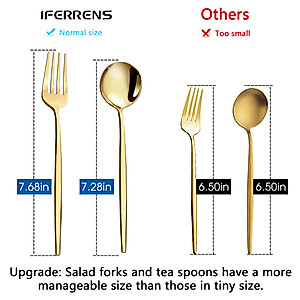 IFERRENS 20-Piece Gold Silverware Set for 4, Titanium Golden Stainless Steel Flatware Set, Golden Cutlery Set for Home and Restaurant, Daily Utensil, Mirror Polished, Dishwasher Safe, Serving for 4