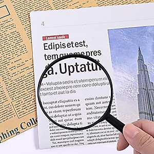 Feosky Handheld Reading Magnifier, 10X Magnifier, 75mm Glass Lens, Rubbery with Non-Slip Soft Handle for Seniors Reading and Kids Nature Exploration