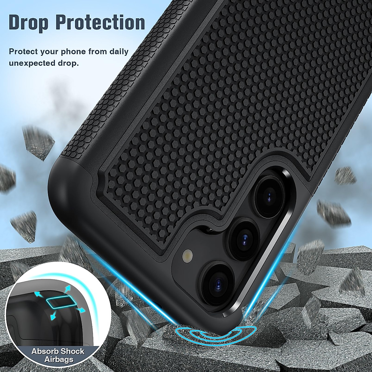 FNTCASE for Samsung Galaxy S23 Case: Dual Layer Heavy Duty Cell Phone Protective Cover Shockproof Rugged with Non-Slip Textured - Military Drop Protection Bumper Tough - 2023, 6.1inch Black Matte