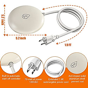 YaNovate Bird Bath Deicer for Outdoors in Winter, 2023 Birdbath Deicer 70 Watts Pond De-icer Full-Covered Aluminum Water Heater Heated Thermostatically Controlled with Auto Shut Off for Patio Yard