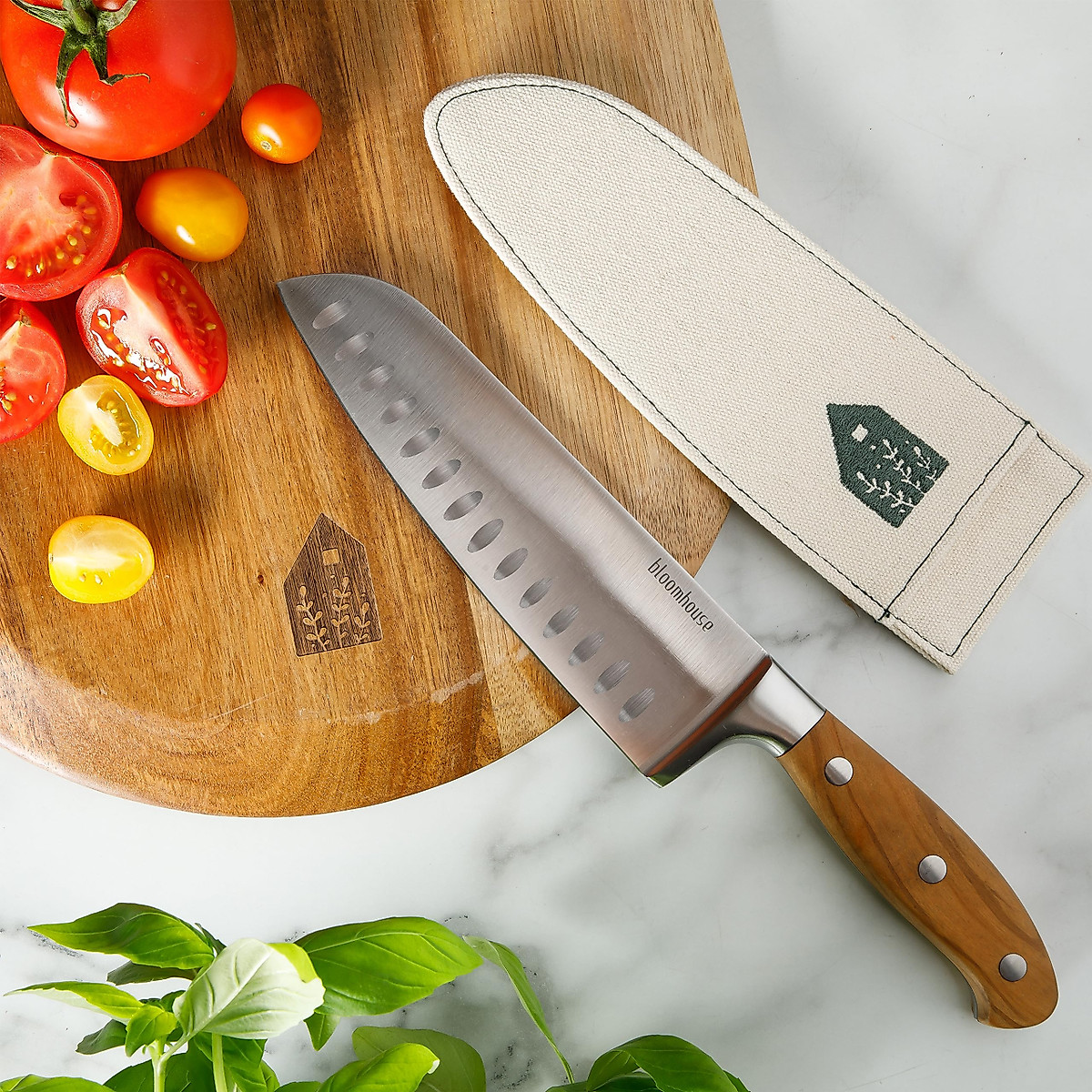 Bloomhouse - Oprah's Favorite Things - 7 Inch German Steel Santoku Knife W/Italian Olive Wood Forged Handle