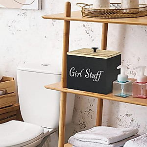 Tampon Storage Bathroom Container with Lid, Tampon Holder for Bathroom, Countertop Organizer Storage Box Tampons and Pad Organizer, Wood Movable Partition Feminine Product Organizer for Cosmetics