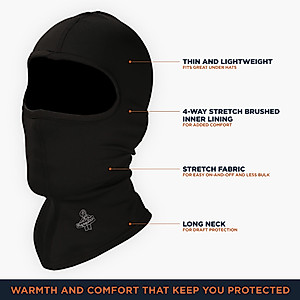 RefrigiWear Flex-Wear Lightweight Lined Long Neck Open Hole Balaclava Face Mask (Black, One Size Fits All)