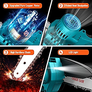 Mini Chainsaw 6-inch Mini Chainsaw Cordless 𝟭𝟮 Pc Tool Set, Seesii Battery Chainsaw with 2x Big Batteries, 2.62lbs Handheld Electric Power Chain Saw with Safety Lock for Tree Trimming Wood Cutting