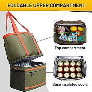 MIER Small Insulated Lunch Bags 12-Can Lunchbox Cooler Totes with Collapsible Expandable Compartment for Work Day-Trip Beach Grocery (Army Green/Orange)