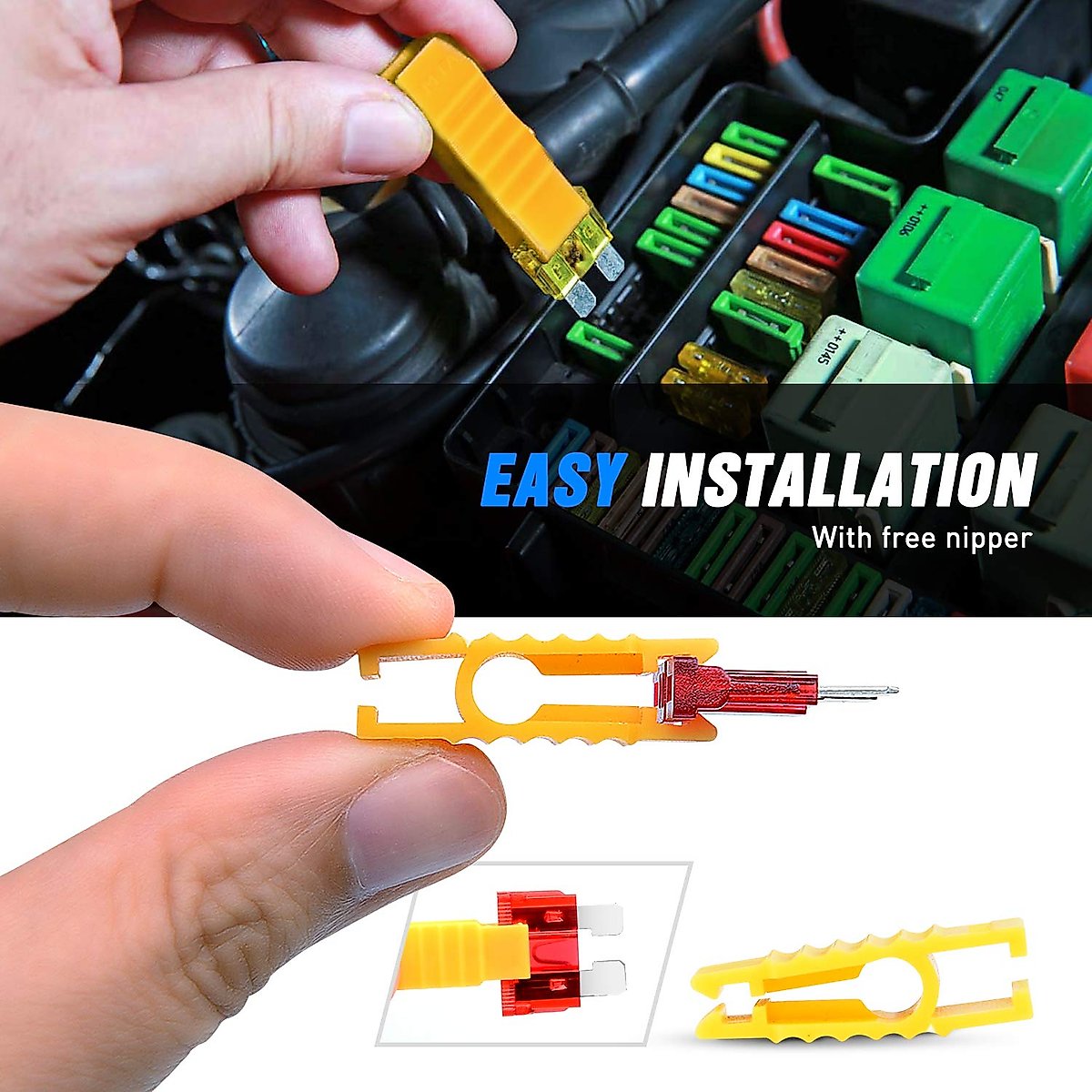 Nilight - 50029R 120 Pcs Standard Blade Fuse 5A/7.5A/10A/15A/20A/25A/30A AMP Assorted Set with 10 Pack 14AWG ATC/ATO Inline Fuse Holder, 2 Years Warranty, 1 Count (Pack of 10)