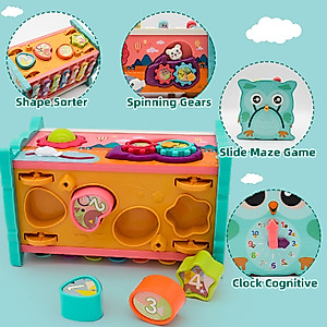 VEAIS Hammering Pounding Toys, 8 in 1 Wooden Montessori Fishing Game Xylophone Whack a Mole Game, Baby Early Development Toy Toddler Activities Gift Age2 3 4+ (Standard)…