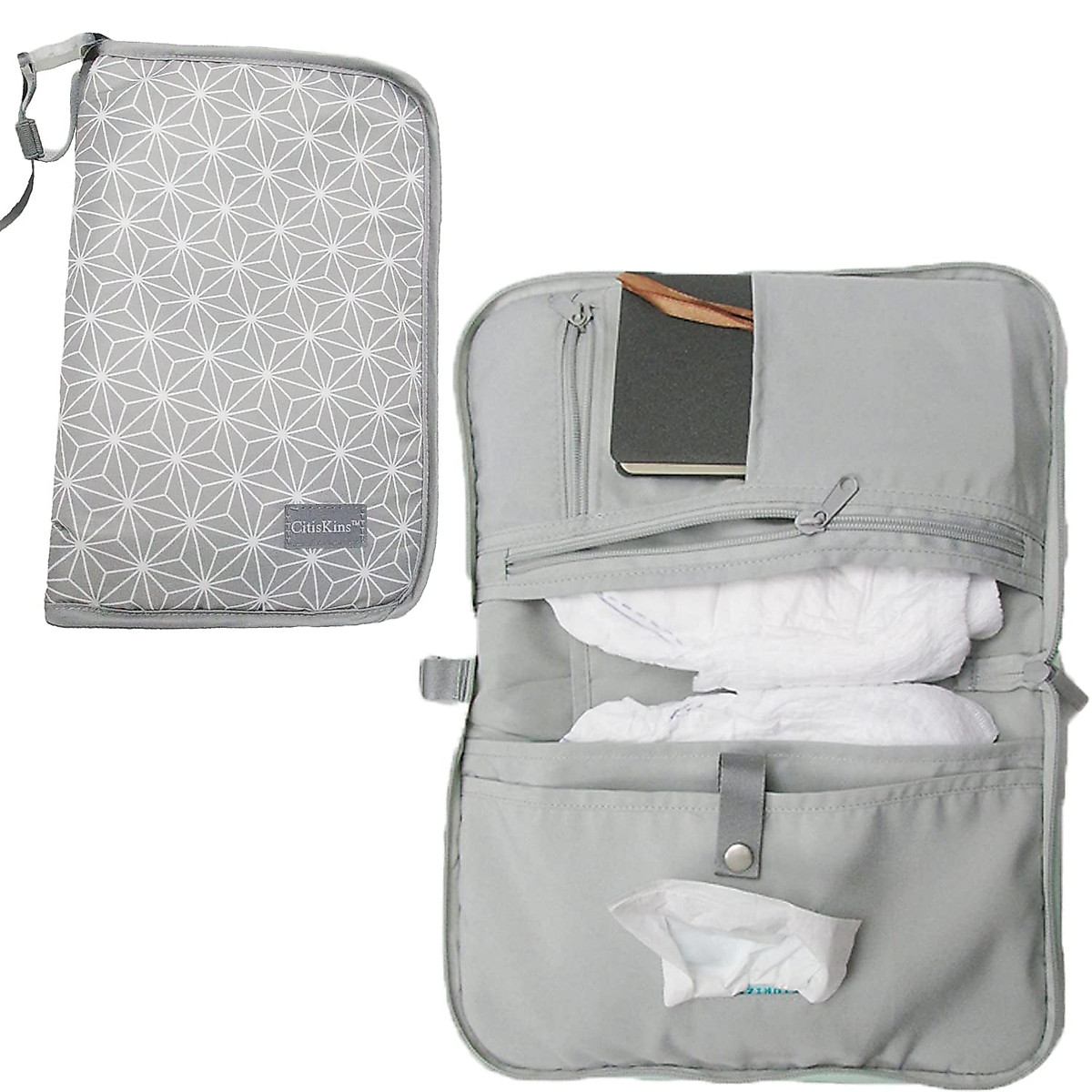Portable Diaper Changing Pad for Baby Diaper Changing Kit with Detachable Changing Mat and Wipes Pocket Newborn Girls and Boys Baby Shower Gifts (Grey)