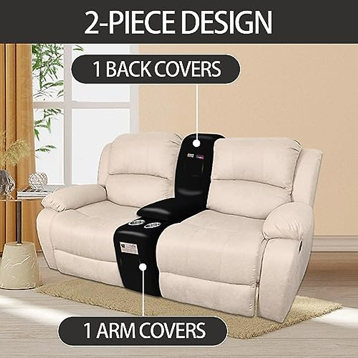 HewTLES PU Leather Sofa Console Cover, Waterproof Recliner Console Cover, Black