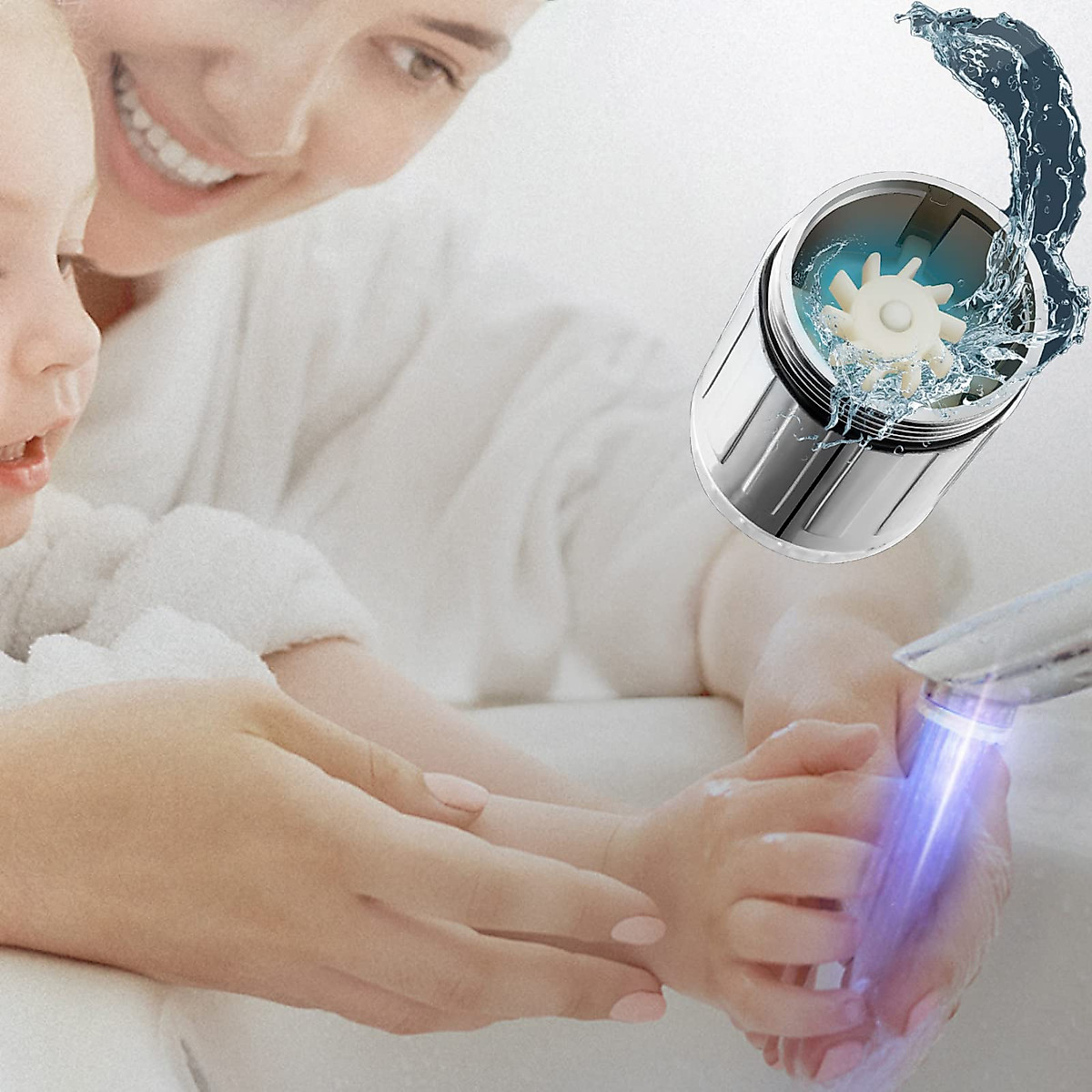 3 Pieces 3-Color Temperature Sensitive Gradient LED Water Faucet Light Water Stream Color Changing Faucet Tap Sink Faucet for Kitchen and Bathroom