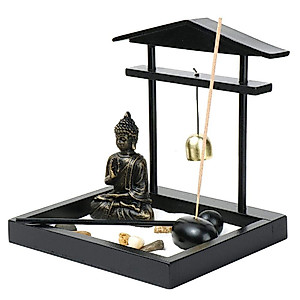 Buddha Incense Sticker Burner Holder with Bell, Bell Beater - Zen Statue Ornament for Desk Home Décor (1：15x14x13cm)