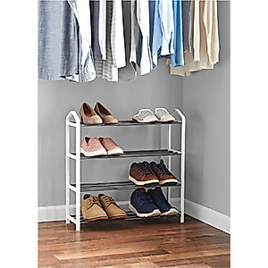 EGEN Mainstays 4-Tier Shoe Rack White Plastic Frame, Gray Coating, up to 12 Pairs