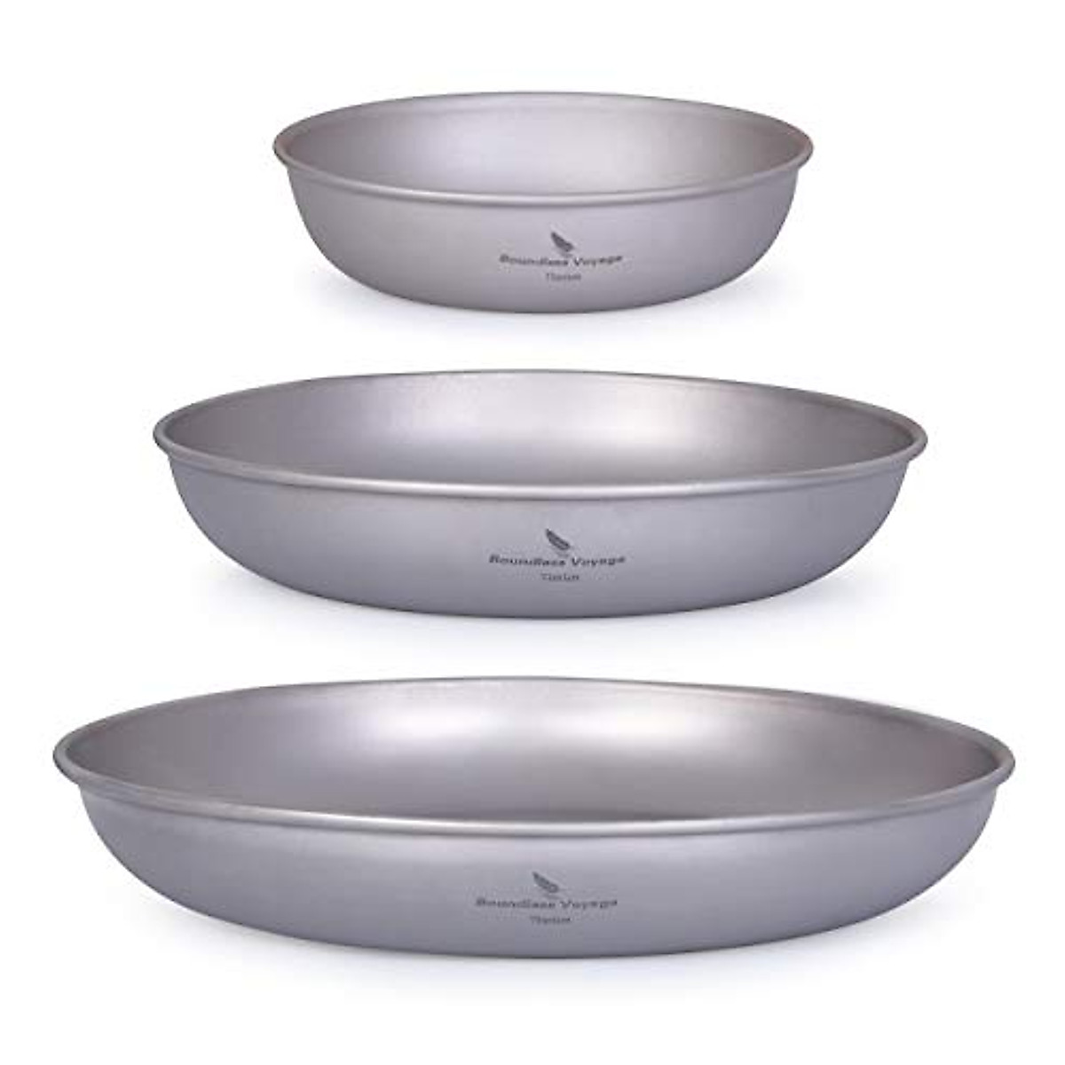 iBasingo 3 Pieces Titanium Plates Set Camping Metal Durable Cooking Pan Dishes Plates Saucer Ultra-light for Outdoor Camping Tableware Cookware Mess Kit with Carry Mesh Bag Ti1104T