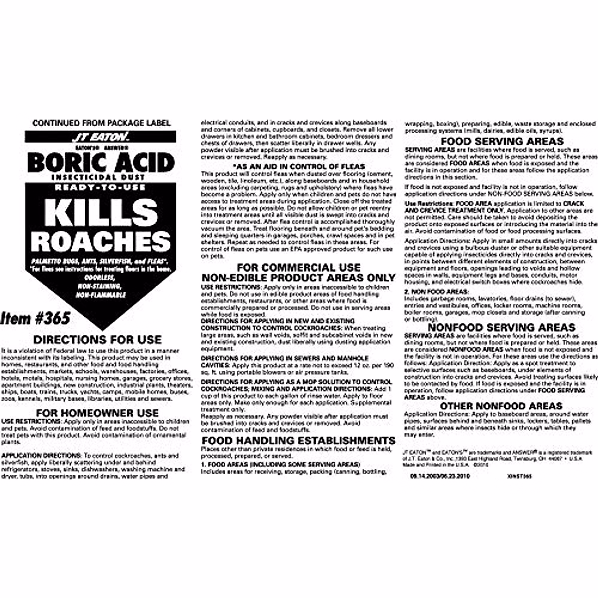 JT Eaton 365 Answer Boric Acid Insecticidal Dust, 5 lbs Resealable Pail (Pack of 4)