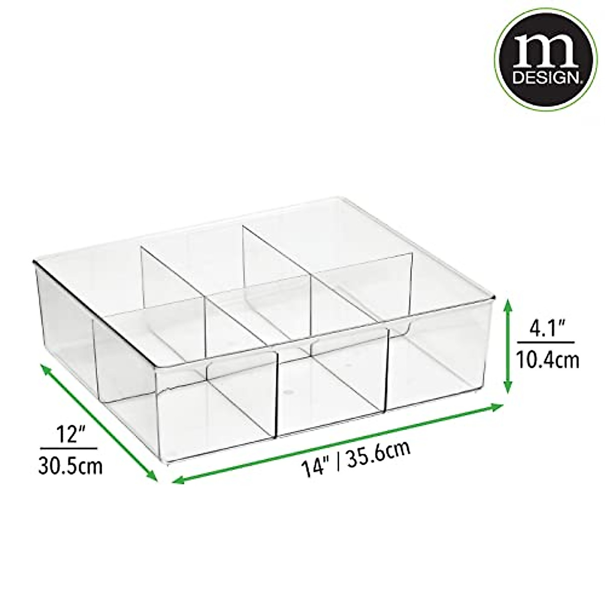 mDesign Plastic 6 Compartment Kitchen Drawer Divided Organizer Bin for Teas, Packets, Spices, Snacks, Food Packets, Applesauce - Pantry Shelf Storage Organization, Lumiere Collection, Clear