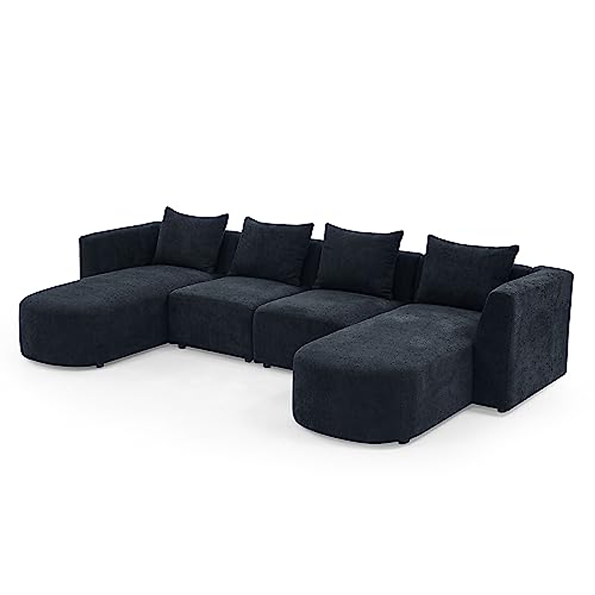 KIVENJAJA Modular Sectional Sofa, U-Shaped Couch with Double Chaise & Pillows, Modern Minimalist Boucle Fabric Large Comfy Cloud Sofas, Living Room Furniture Sets, 117 inch, Black