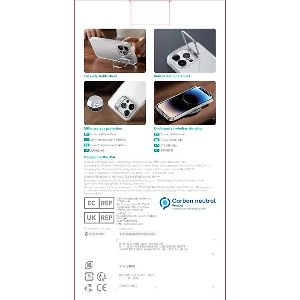 ESR Classic Kickstand Case Compatible with iPhone 14 Pro Max Case, Clear Case with Stand, Military-Grade Protection, Built-in Camera Ring Stand, Scratch-Resistant Acrylic Back, Clear