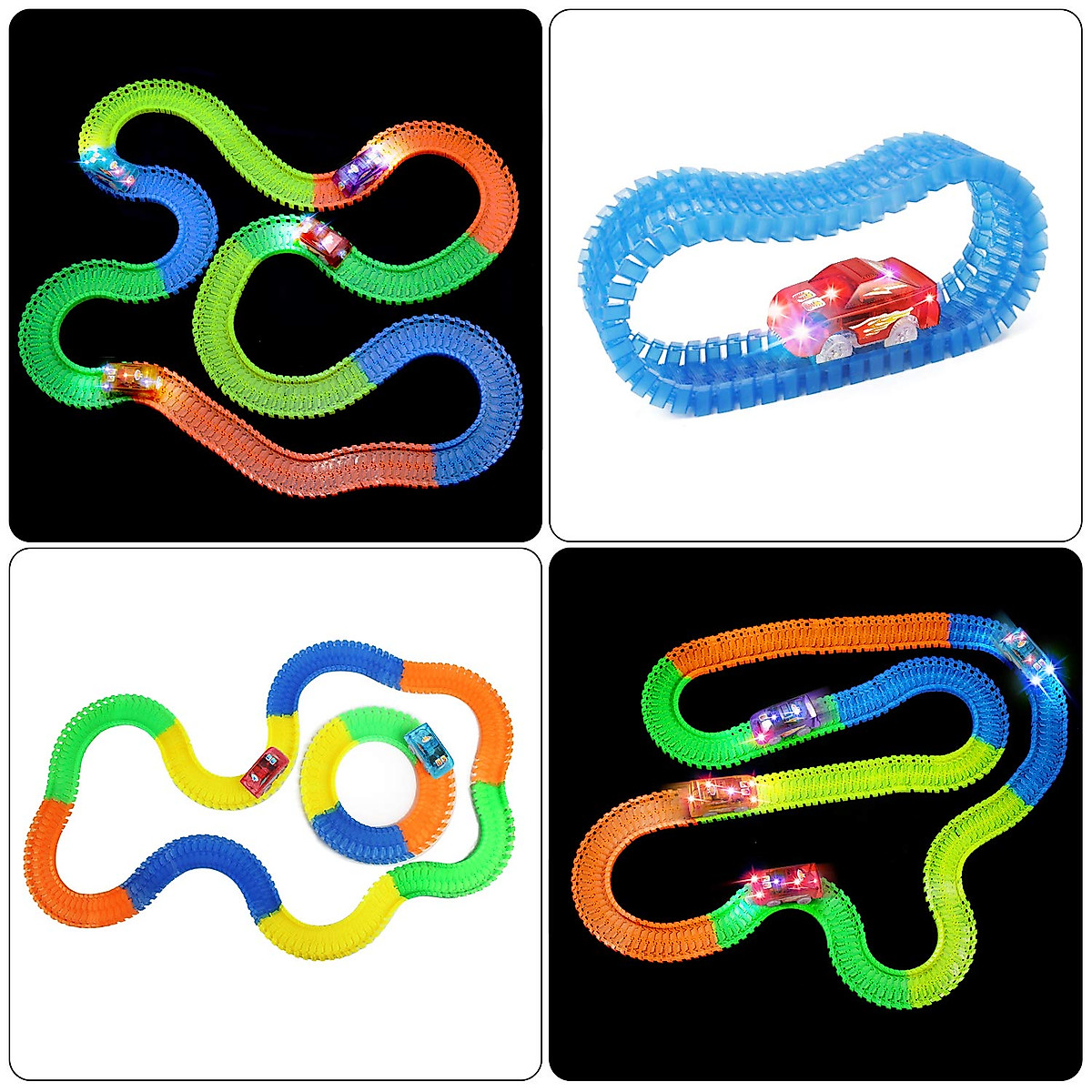 Save Unicorn Tracks Cars Replacement only, Toy Cars for Most Tracks Glow in The Dark, Car Track Accessories with 5 Flashing LED Lights, Compatible with Most Car Tracks for Girls Boys and Kids(4pack)